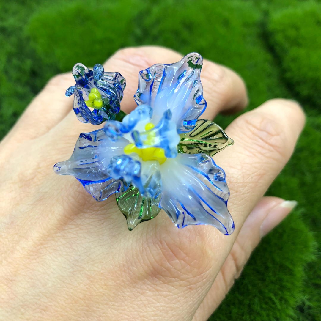 Handmade Murano Glass Flower Ring: Blue Floral Statement Jewelry - Etsy