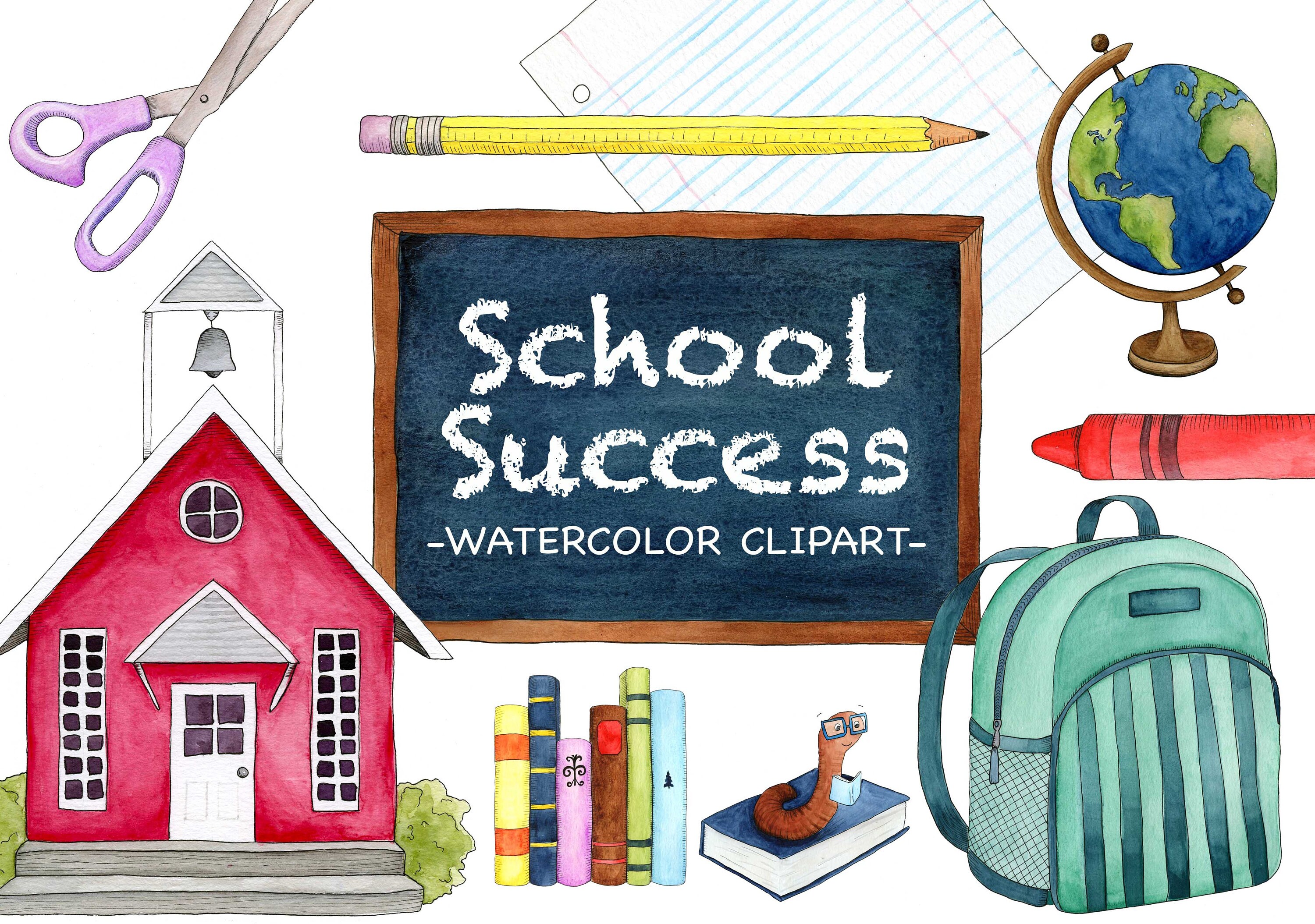 Back to School Watercolor Clip Art - School Clipart - Watercolor ...