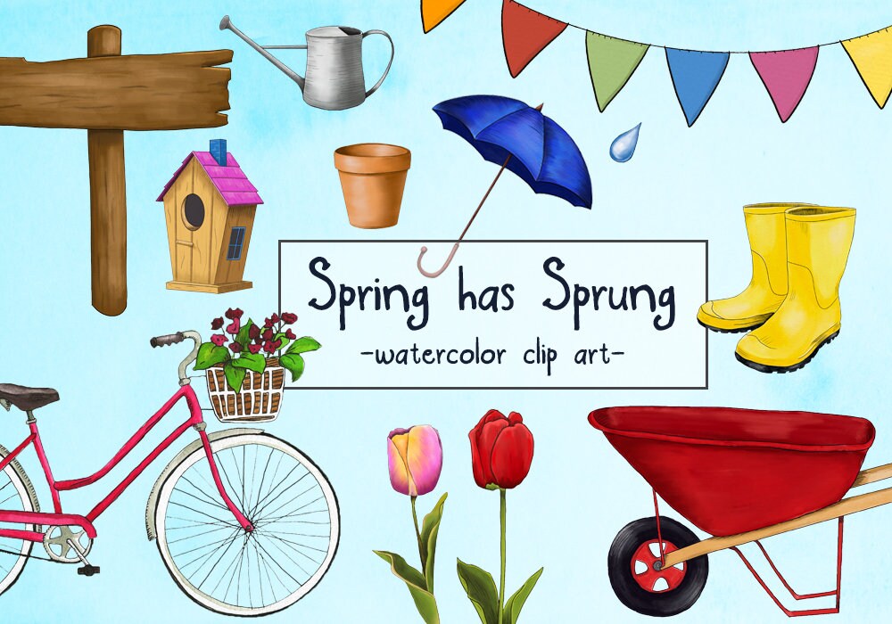 Spring Clipart - Springtime Clip Art - Watercolor Clipart - Season ...
