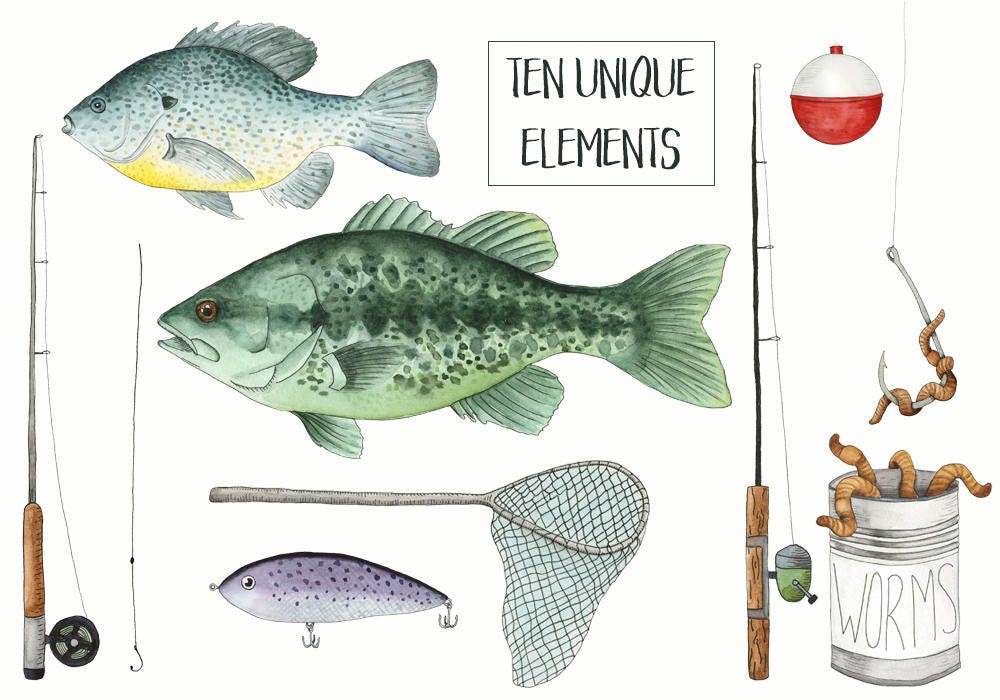 Fish Watercolor Clip Art - Fish Watercolor Clipart - Fishing Clip Art ...