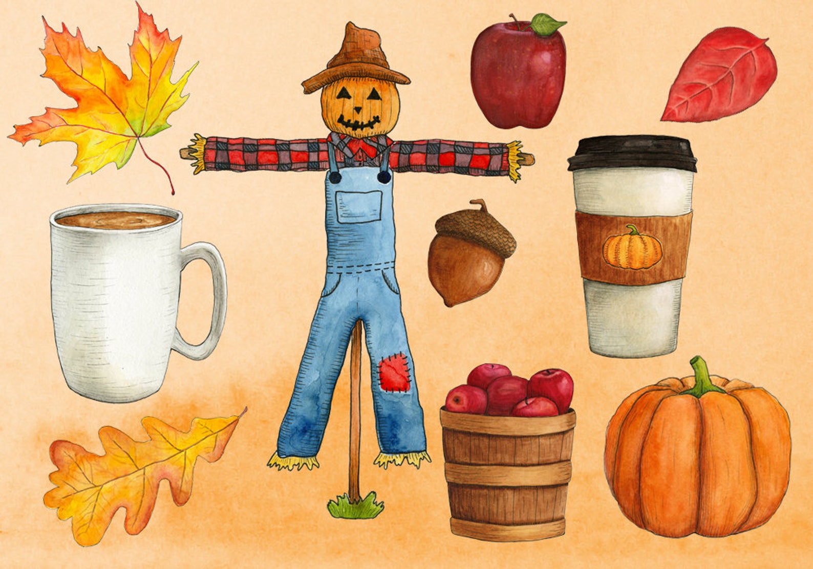 Fall Watercolor Clip Art - Fall Clipart - Fall Graphics - Hand Drawn ...