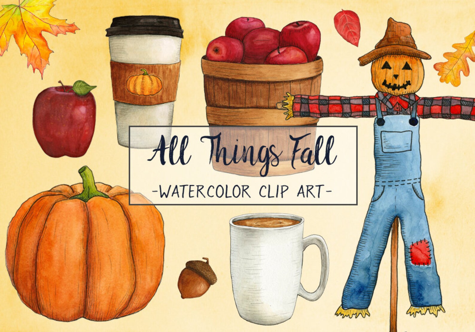 Fall Watercolor Clip Art - Fall Clipart - Fall Graphics - Hand Drawn ...