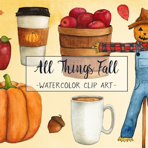 Fall Watercolor Clip Art - Fall Clipart - Fall Graphics - Hand Drawn ...