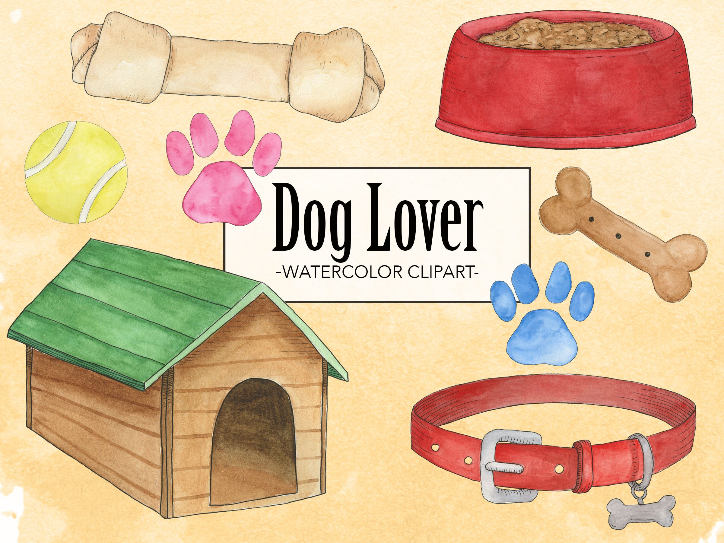 Watercolor Dog Lover Clip Art - Dog Accessory Watercolor Clipart ...