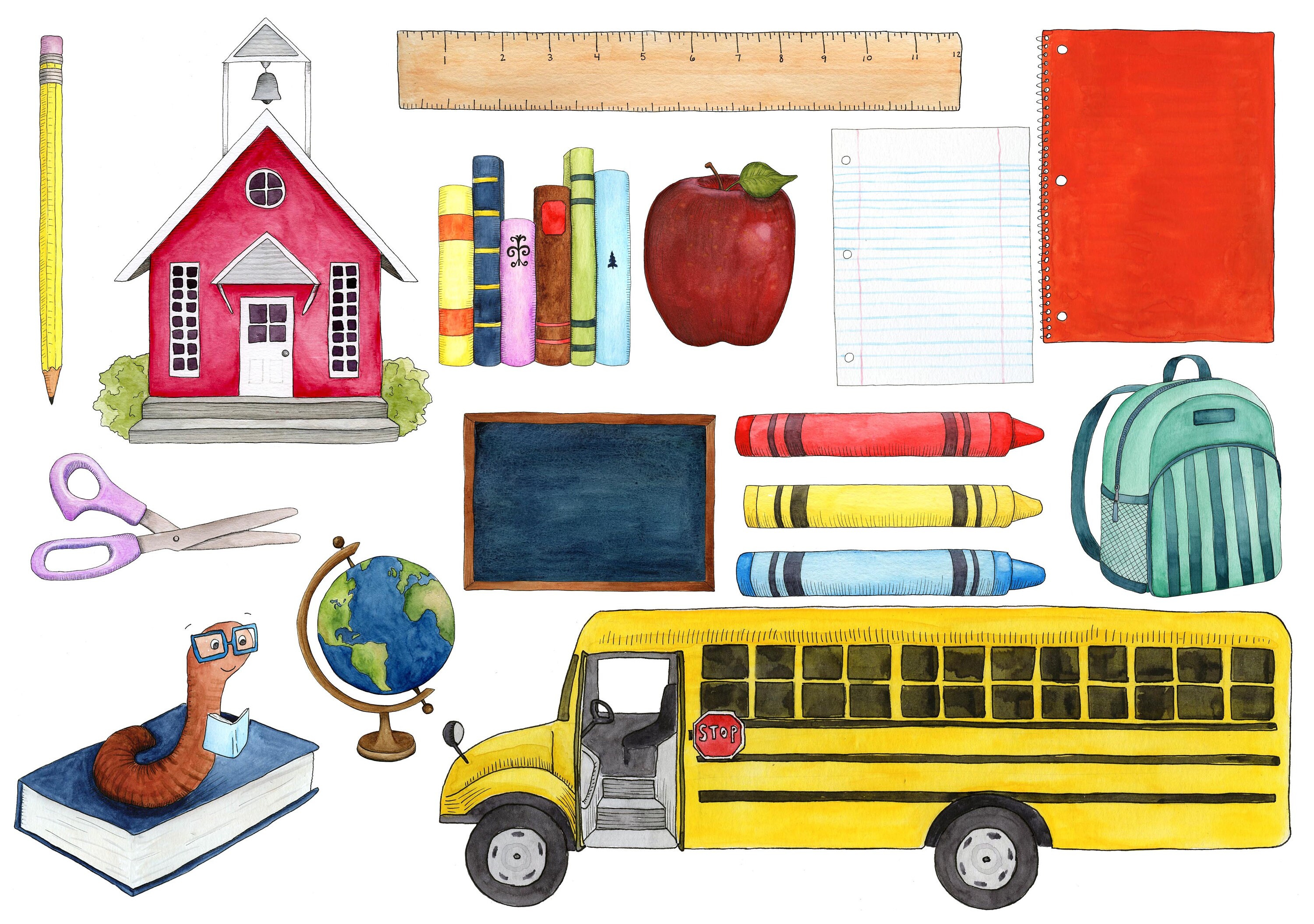 Back to School Watercolor Clip Art - School Clipart - Watercolor ...