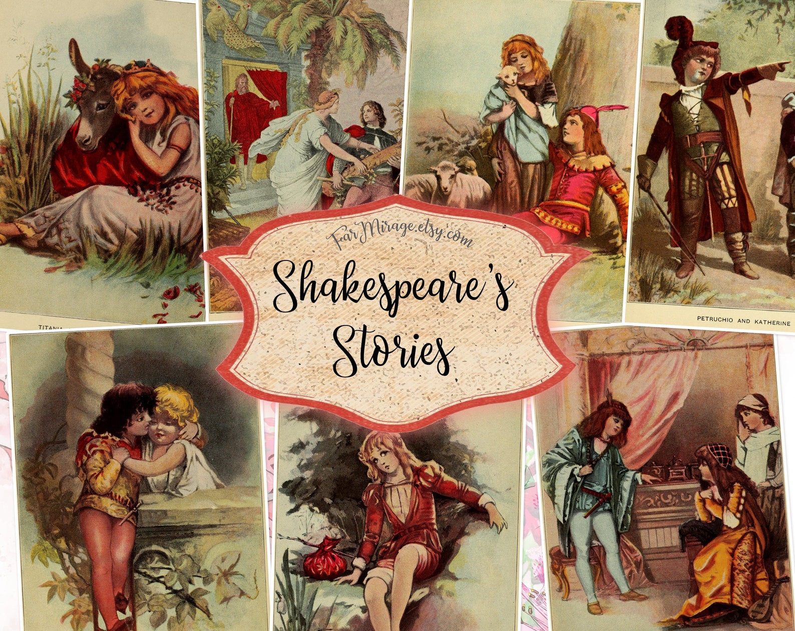 SHAKESPEARE's STORIES set of 7 old illustrations prints | Etsy