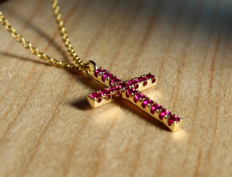 14kt Gold Ruby Cross Necklace: Christian Faith Pendant - Etsy