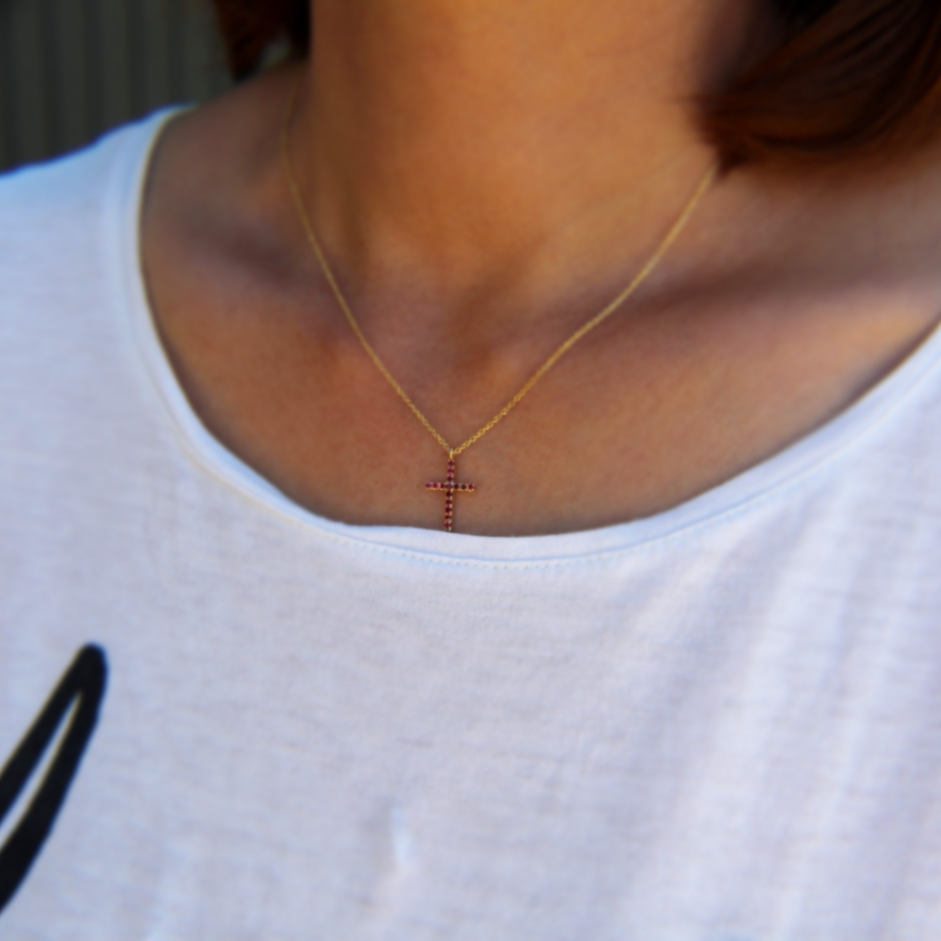 Small Ruby Cross Necklace Ruby Cross Necklace 14k Ruby Cross | Etsy