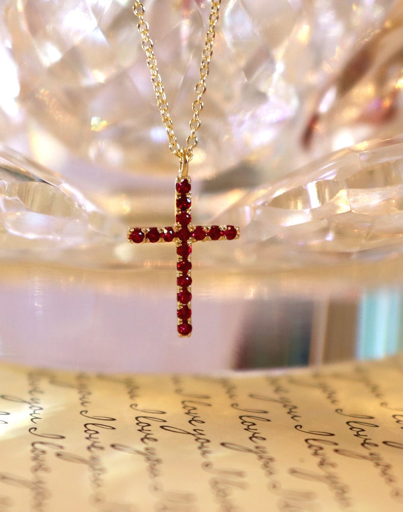 Small Ruby Cross Necklace Ruby Cross Necklace 14k Ruby Cross - Etsy