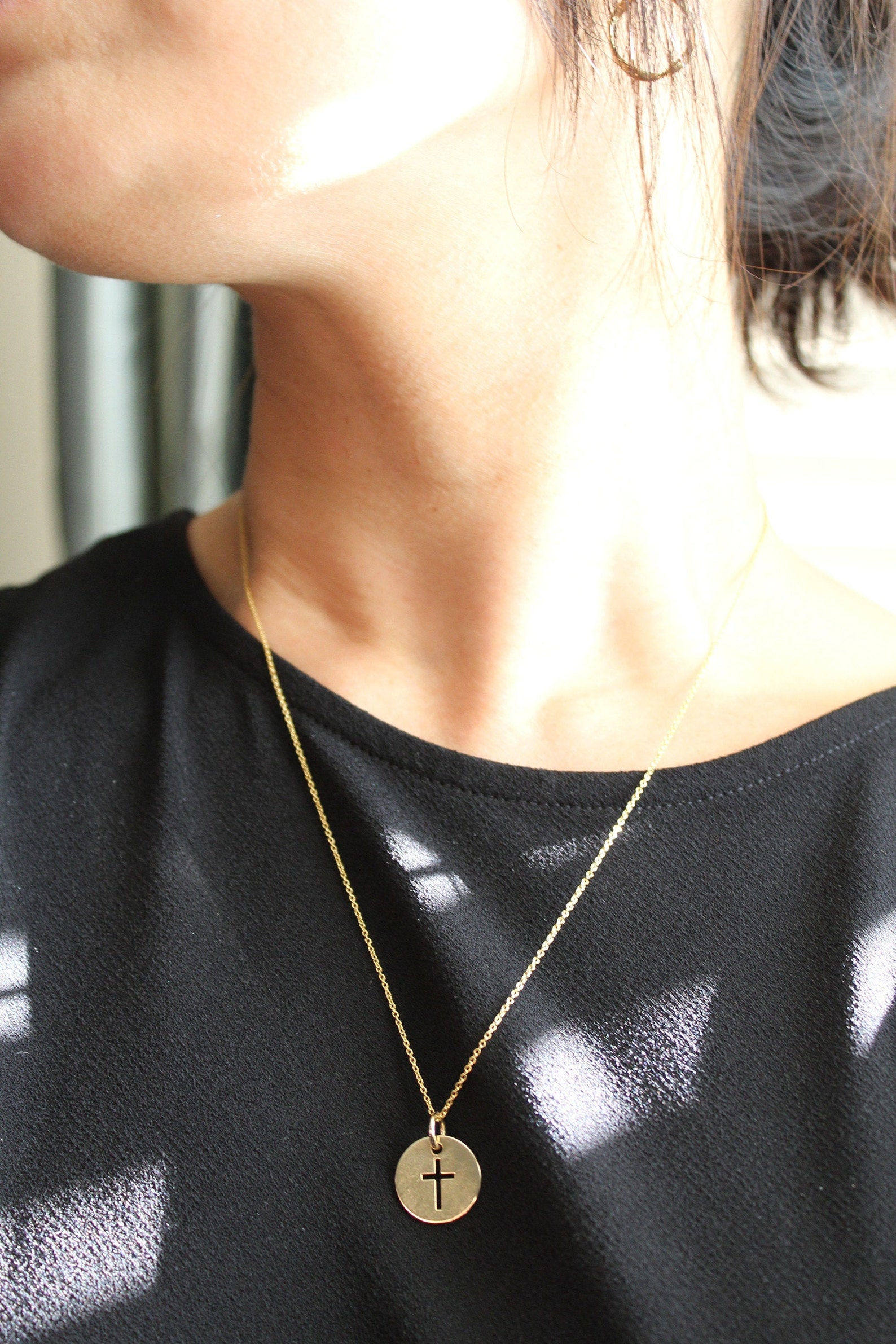 Disc Cross Necklace Cross Necklace Gold Cross Disc Necklace - Etsy