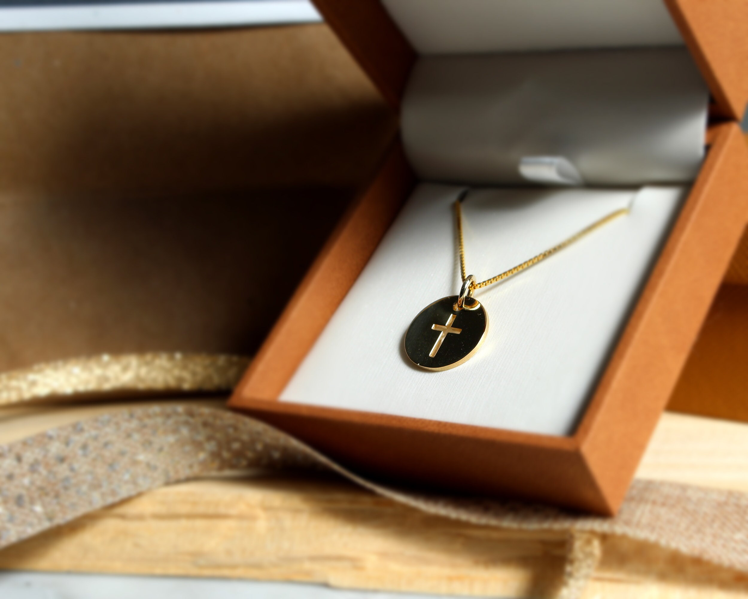 Disc Cross Necklace, Cross Necklace, Gold Cross Disc Necklace, Gold ...