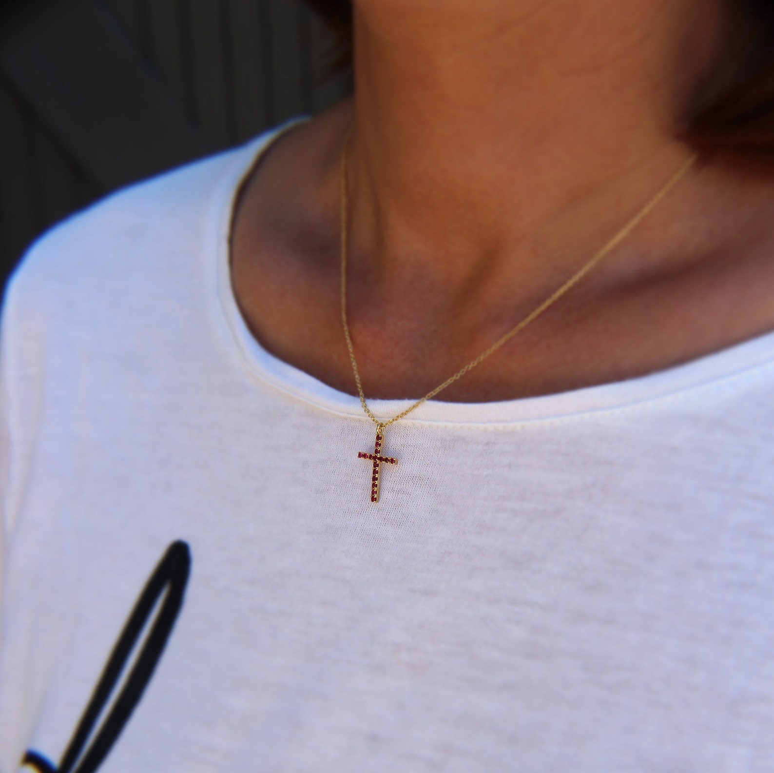 Small Ruby Cross Necklace Ruby Cross Necklace 14k Ruby Cross | Etsy