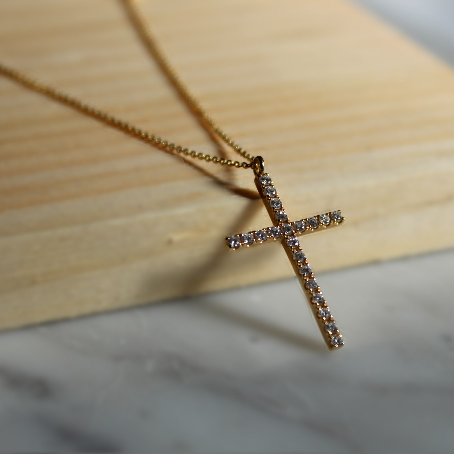 Long Cross Diamond Necklace Diamond 14k Cross Pendant - Etsy