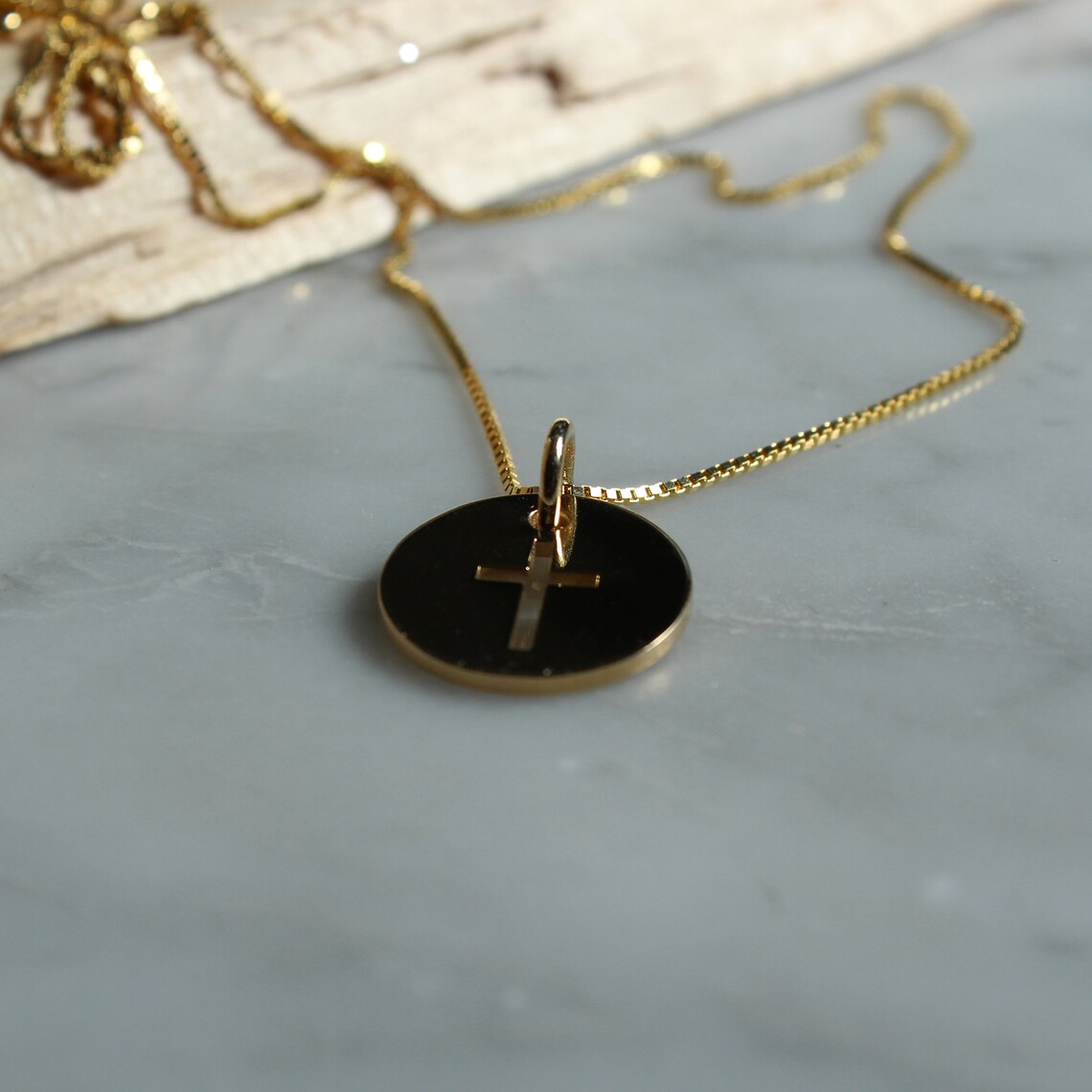 Disc Cross Necklace Cross Necklace Gold Cross Disc Necklace - Etsy