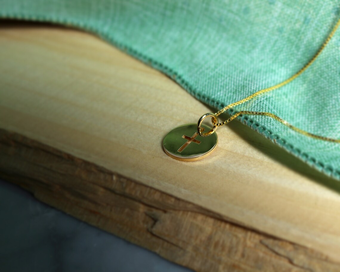 Disc Cross Necklace Cross Necklace Gold Cross Disc Necklace - Etsy