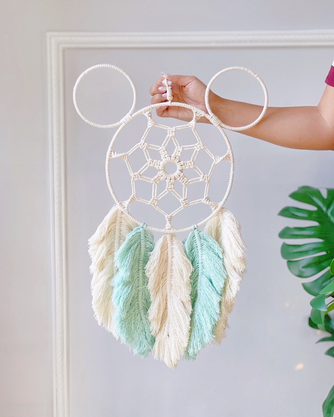 Feather Minimalistic Mickey Macrame/ Cozy Disney Dreamcatcher/ Mickey ...