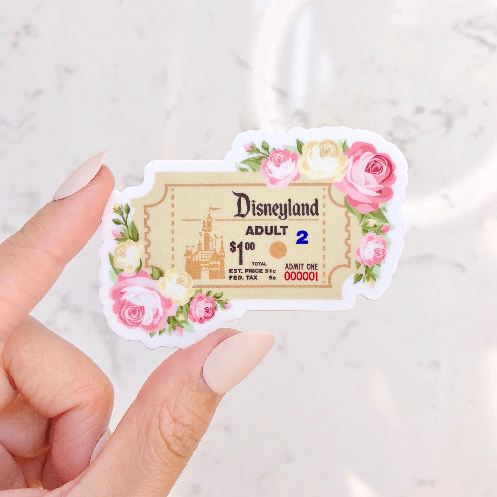 Disneyland Admission Ticket Sticker/ Retro Floral Disney | Etsy