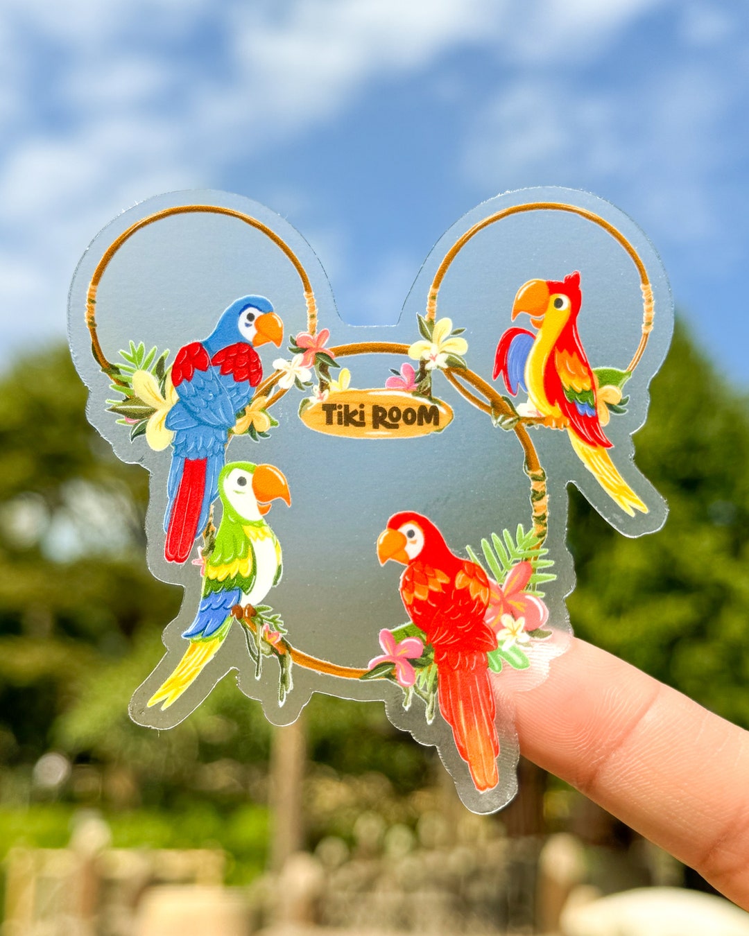 Enchanted Tiki Birds Wreath Transparent Laptop Sticker/ Mickey Tropical ...