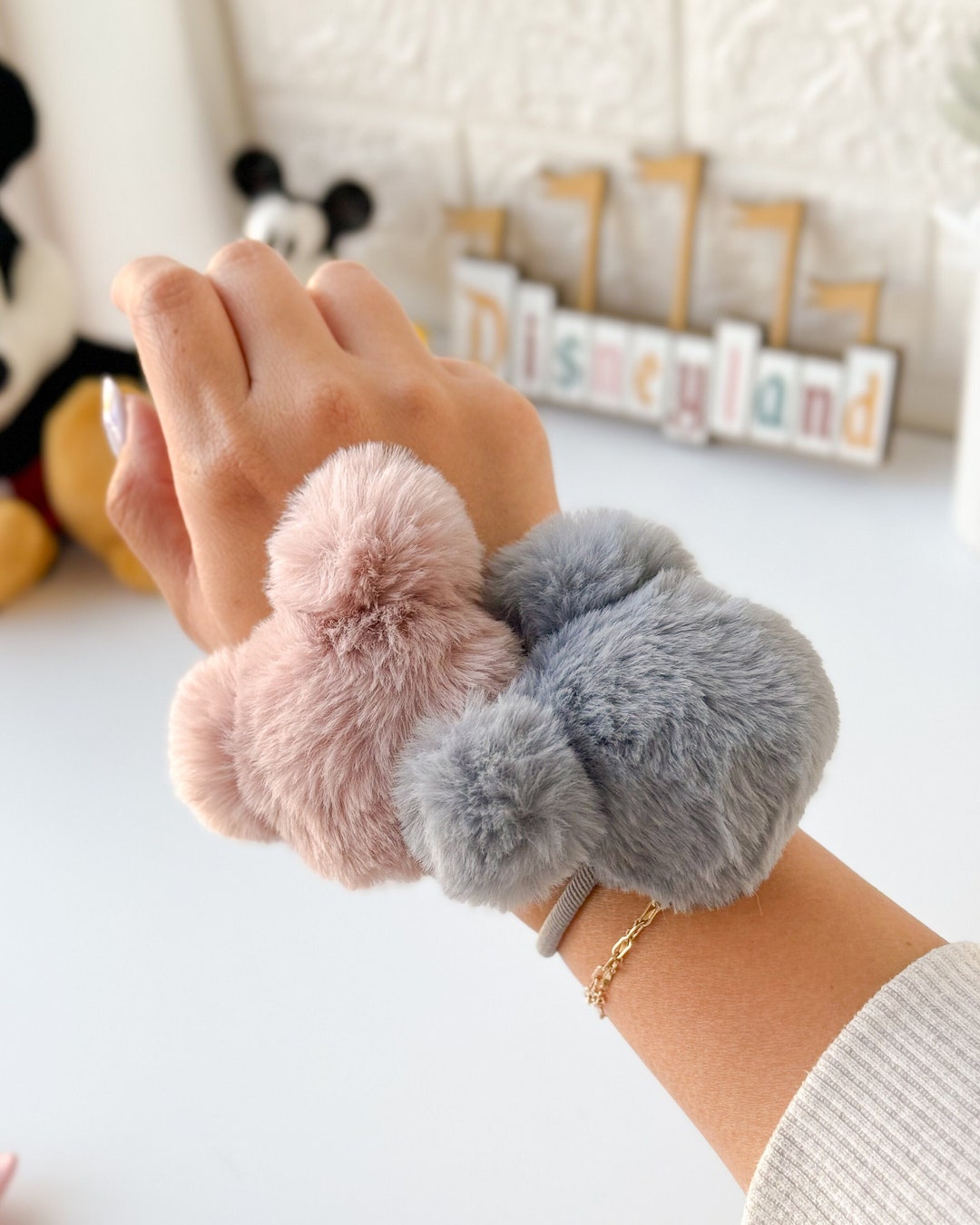 Mouse Pom Hair Ties (set of 2)/ Fluffy Cute Oversized XL Magical ...