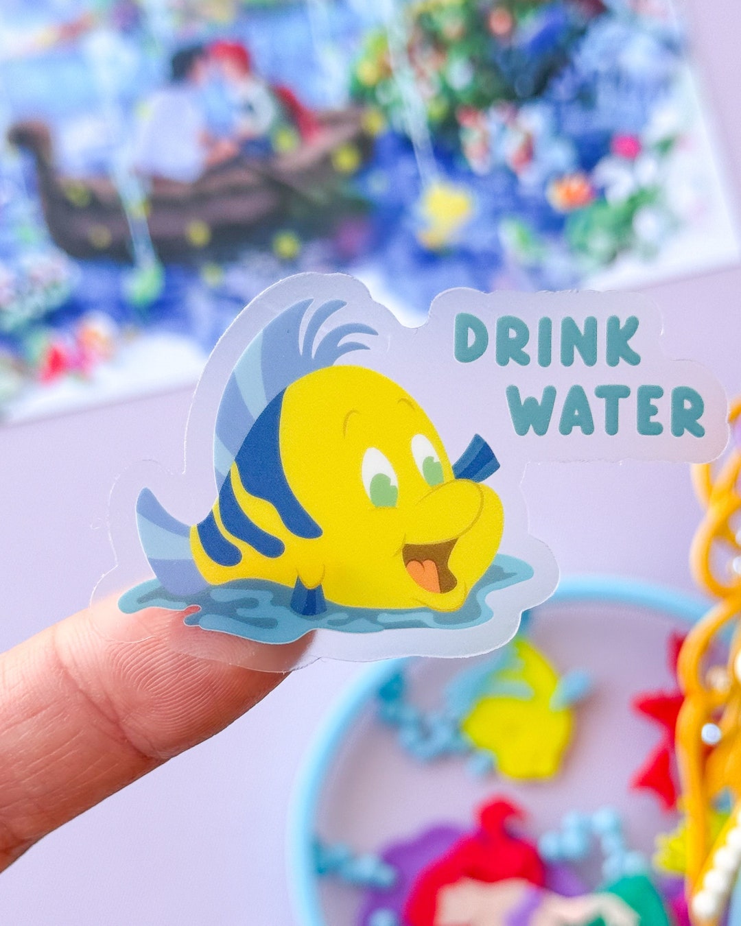 Drink Water Flounder Transparent Laptop Stickers/ Hydrate Reminder ...