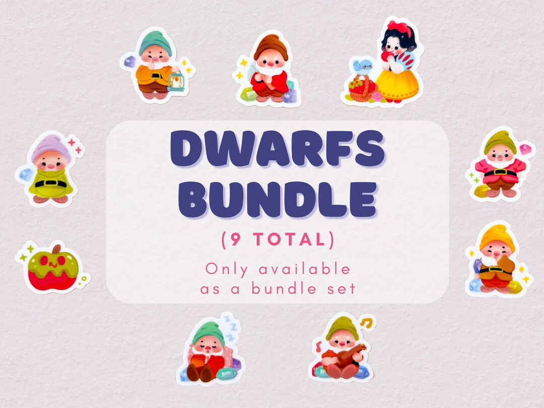 Dwarfs Sticker Bundle Collection (9 Stickers)/ Snow White Dopey Grumpy ...