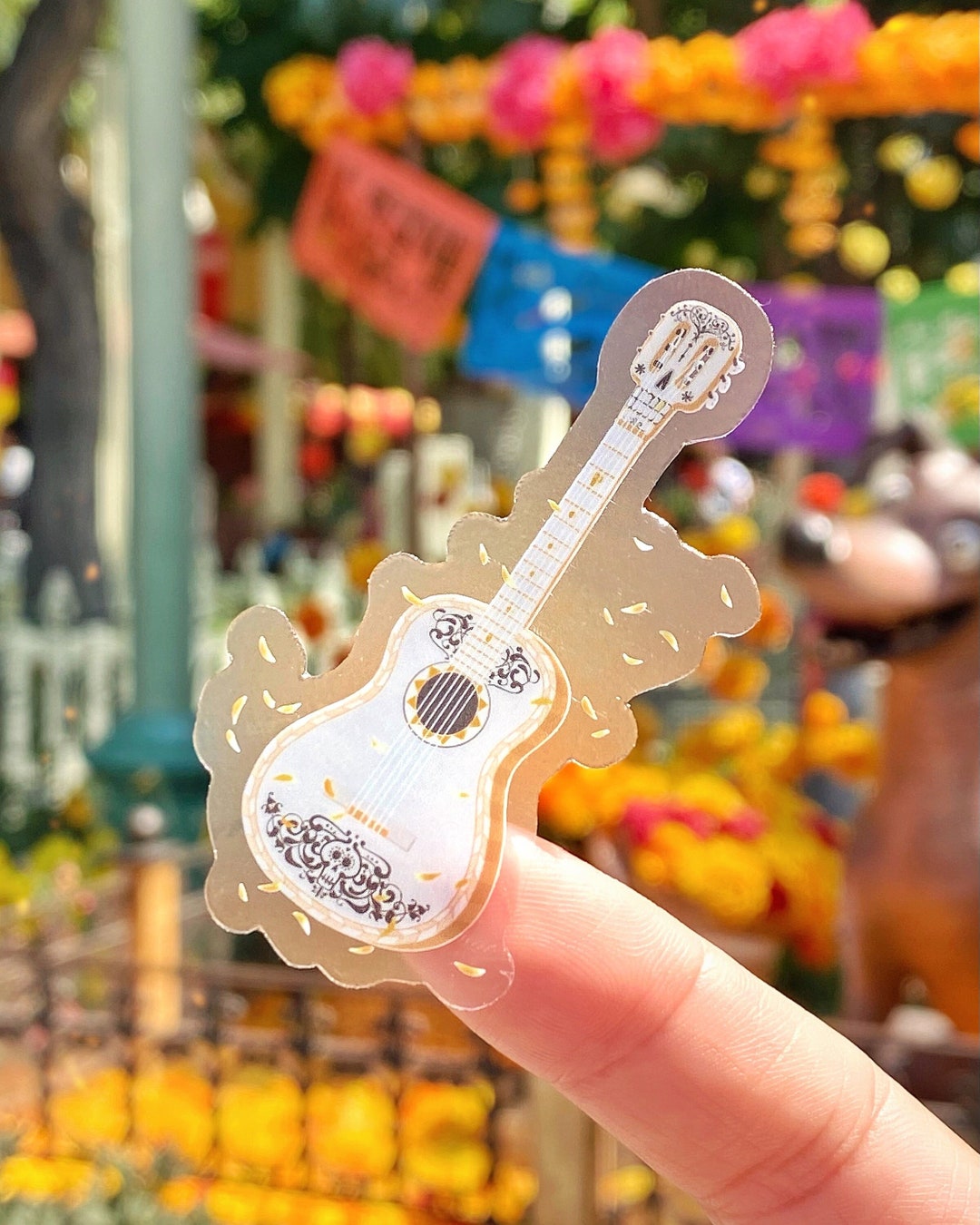 Coco Guitar Marigold Flower Transparent Sticker/ Dia De Los Muertos ...