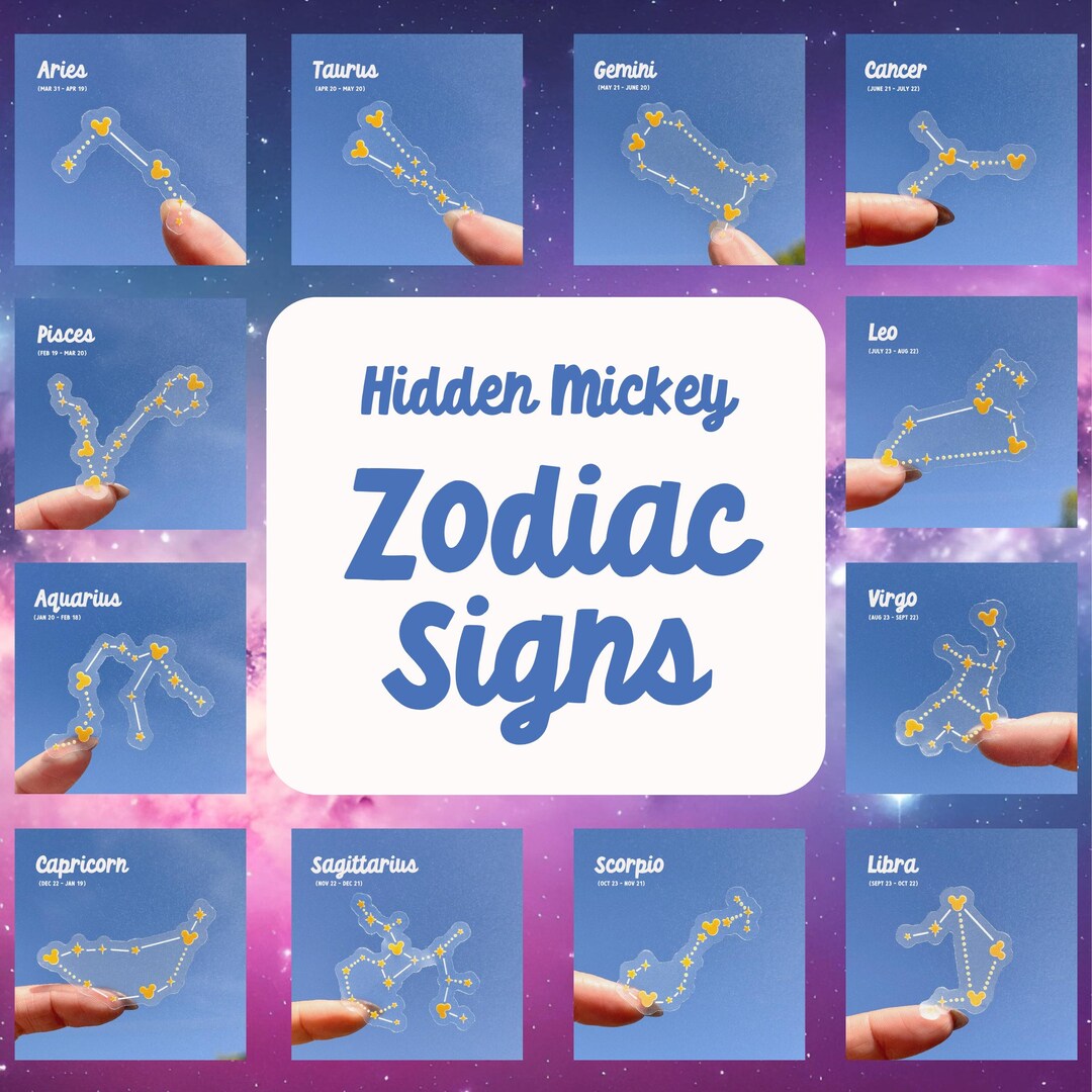Zodiac Hidden Mickey Astrology Signs Transparent Sticker/ Disney ...