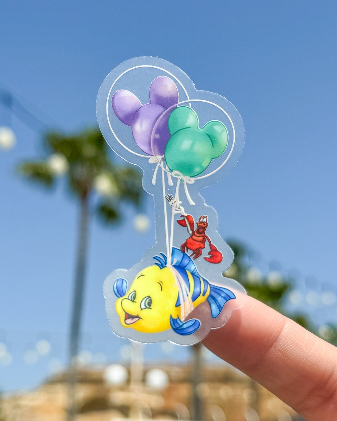 Flounder & Sebastian Mickey Balloon Transparent Sticker/ Little Mermaid ...