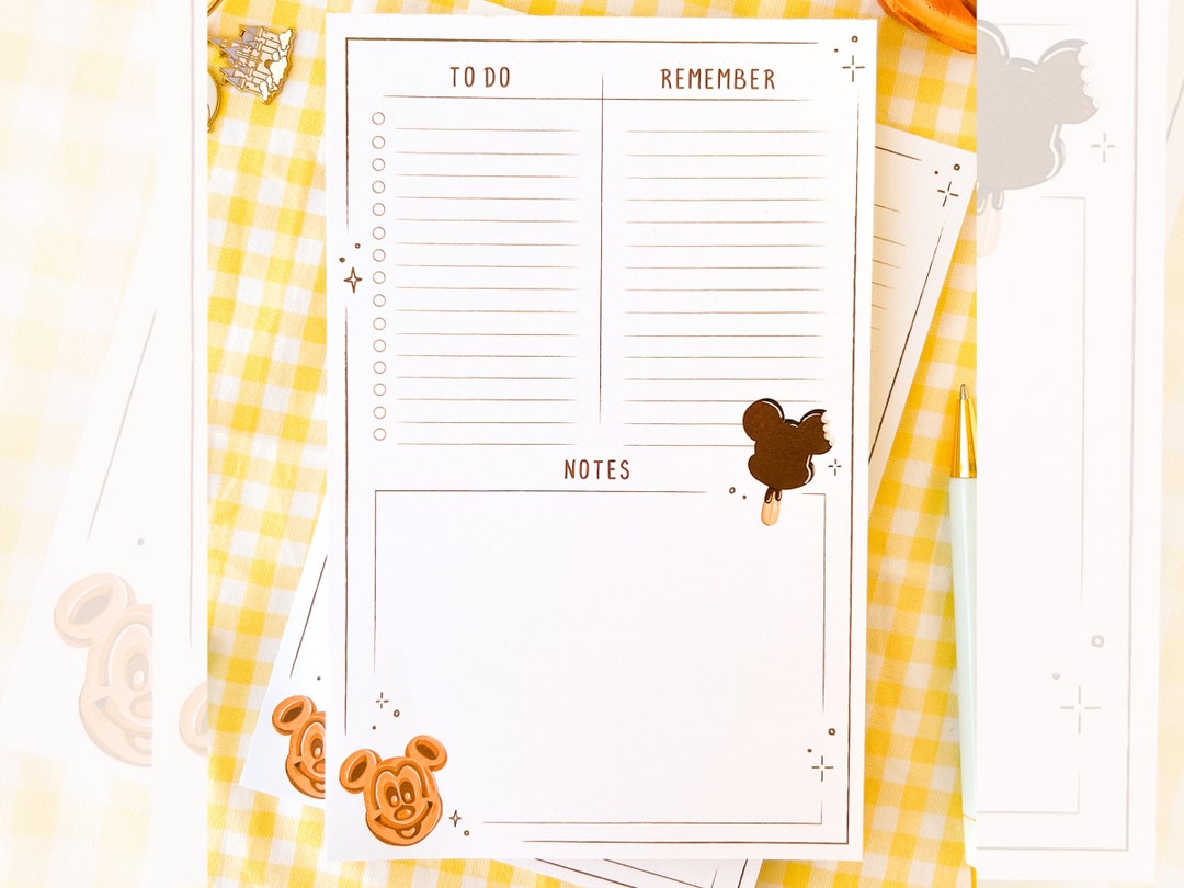 Everyday to Dos Park Snacks Planner Notepad/ Mickey Waffle Ice Cream ...