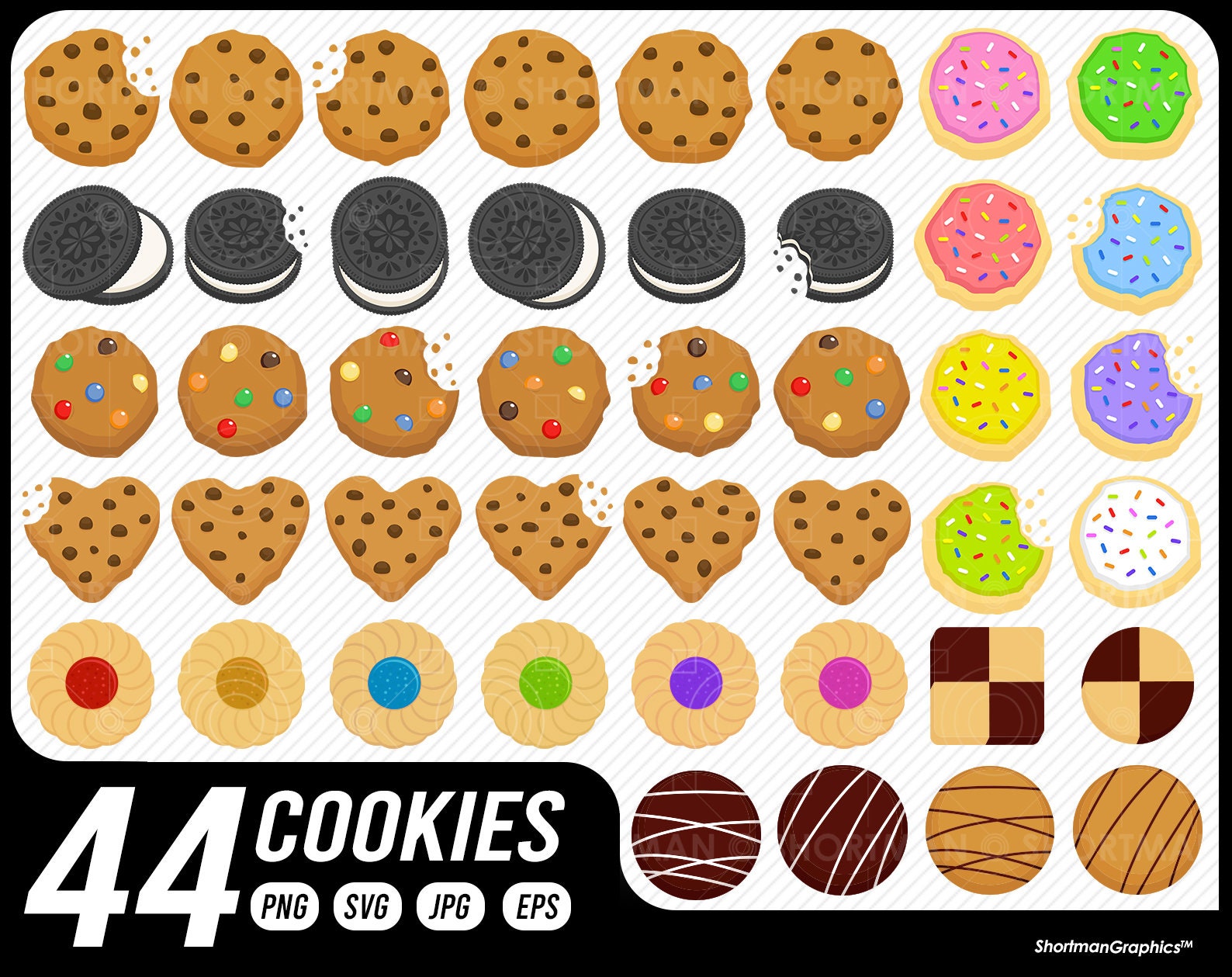 Chocolate Chip Cookie Clipart - SVG PNG Download - Etsy