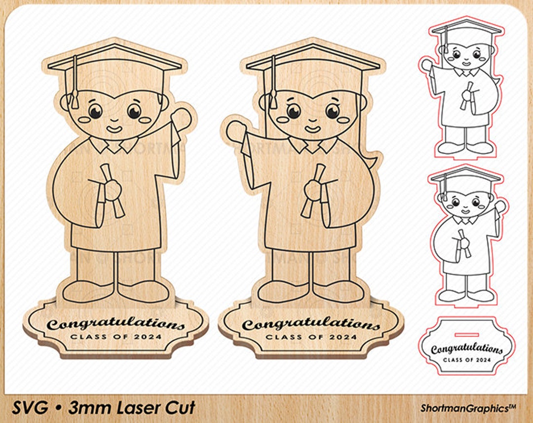 Graduation Boy & Girl - 3MM Wood - LASER CUT - SVG - Cap and Gown - Etsy