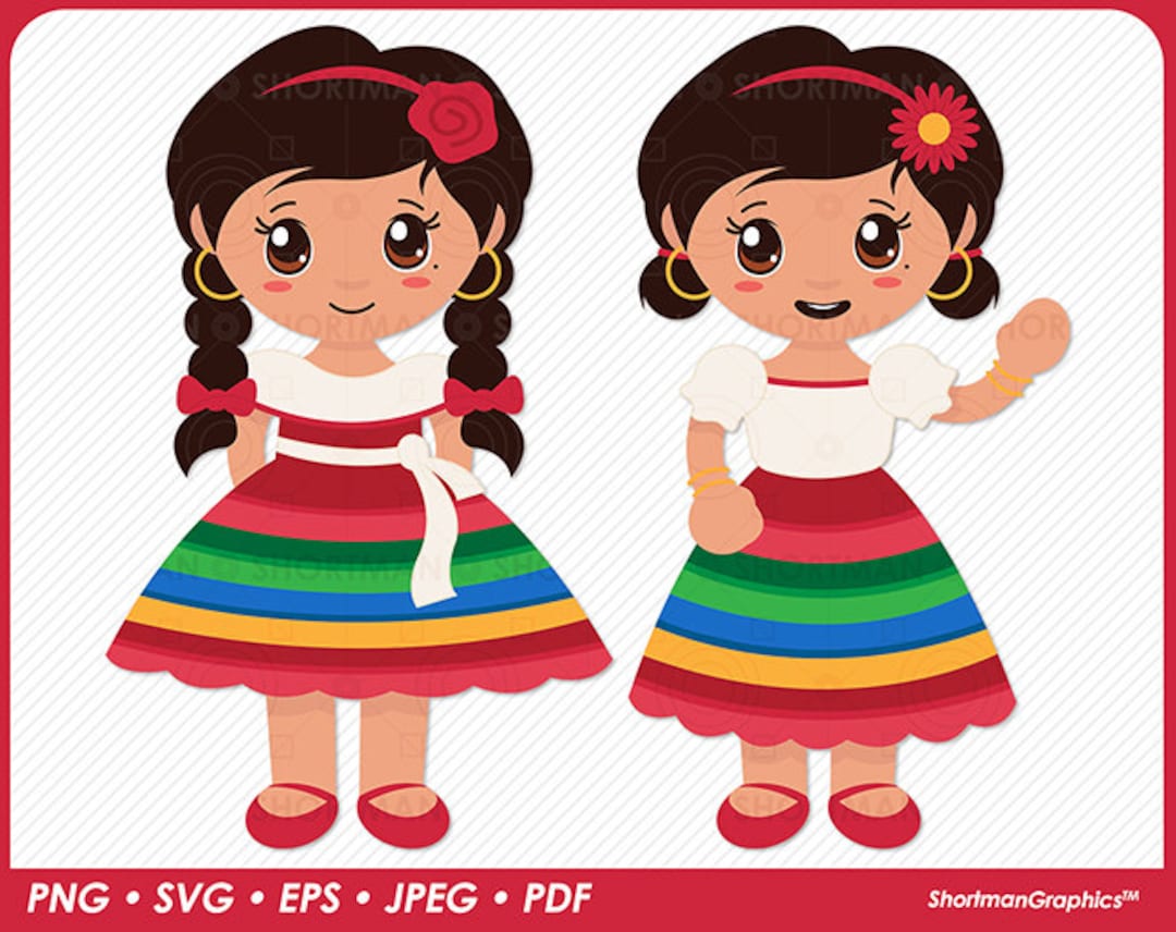 Mexican Girl With Traditional Dress - SVG PNG Download - Etsy