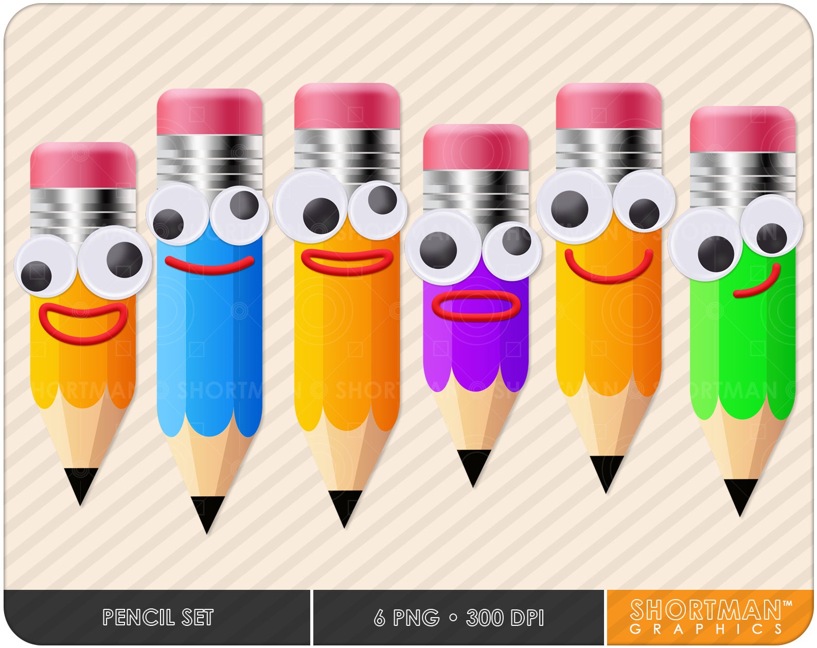 Pencil clipart cartoon pencil PNG Back to school clipart | Etsy
