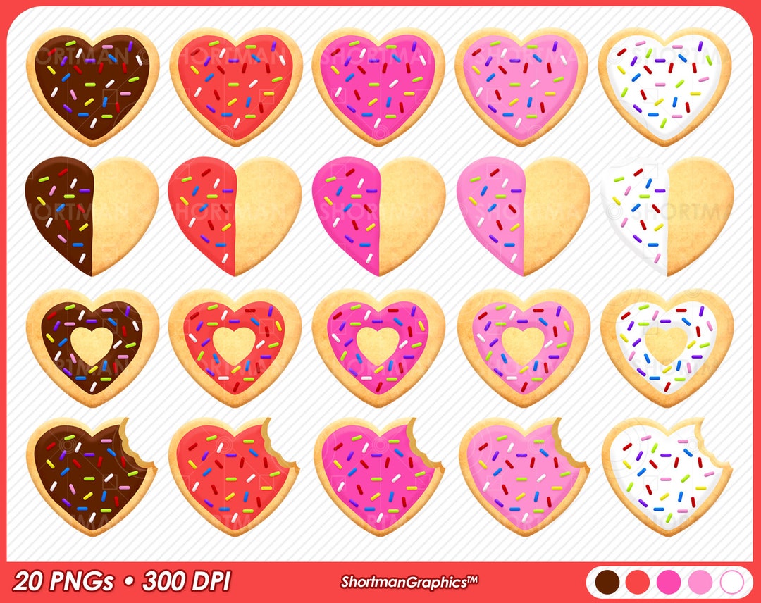 Heart Cookies Clipart PNG Download Red Pink White - Etsy