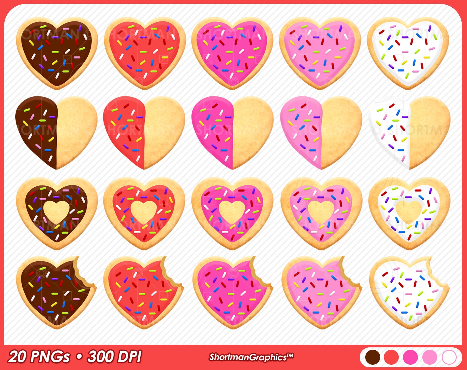 Heart Cookies Clipart PNG Download Red Pink White - Etsy