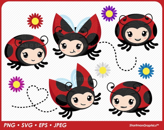 Spring Time Ladybug Clipart SVG PNG Cartoon Clipart | Etsy
