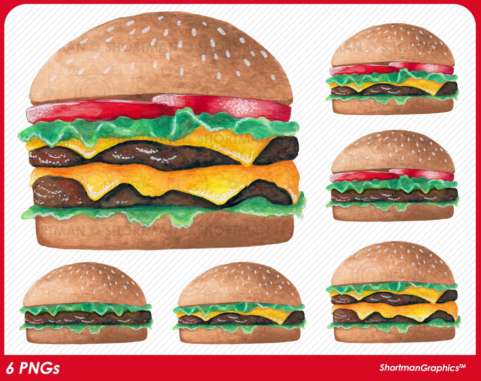 Watercolor Burgers Clipart Cheeseburger & Hamburger PNG | Etsy