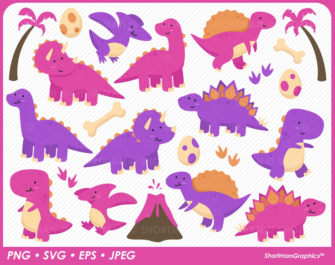 Dinosaur Clipart SVG PNG - Pink - Purple - Violet - Cartoon - T-rex ...