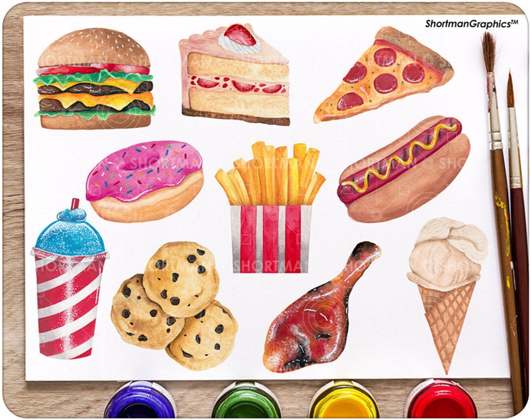 Watercolor Junk Food PNG Clipart - Etsy