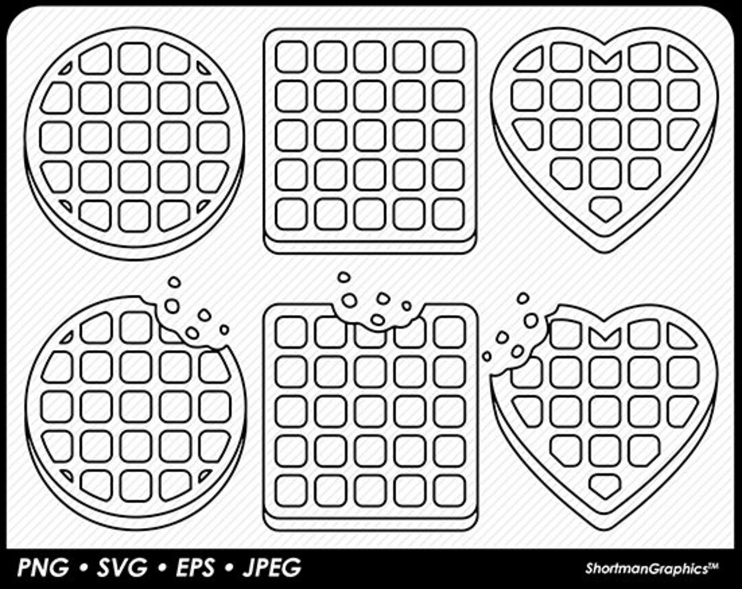 Waffles Outline - Round Square & Heart - SVG PNG - Etsy