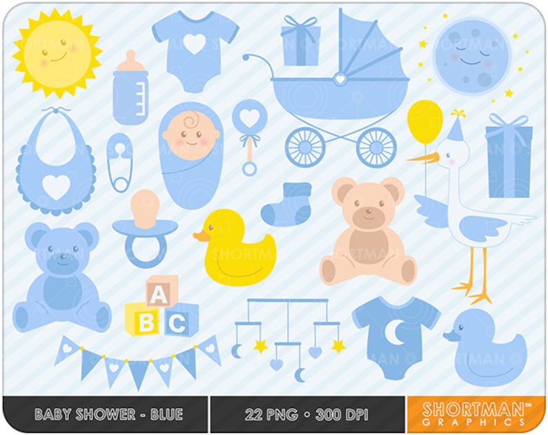 Boy Baby Shower Clipart Set Blue Baby Shower Clipart Baby - Etsy