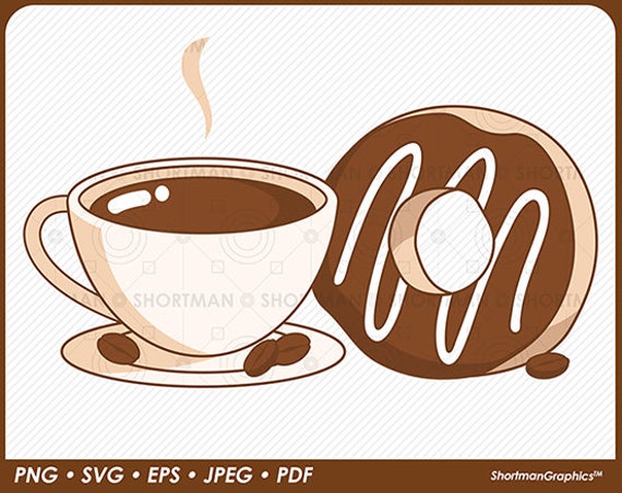 Coffee and Donut Clipart PNG SVG - Etsy
