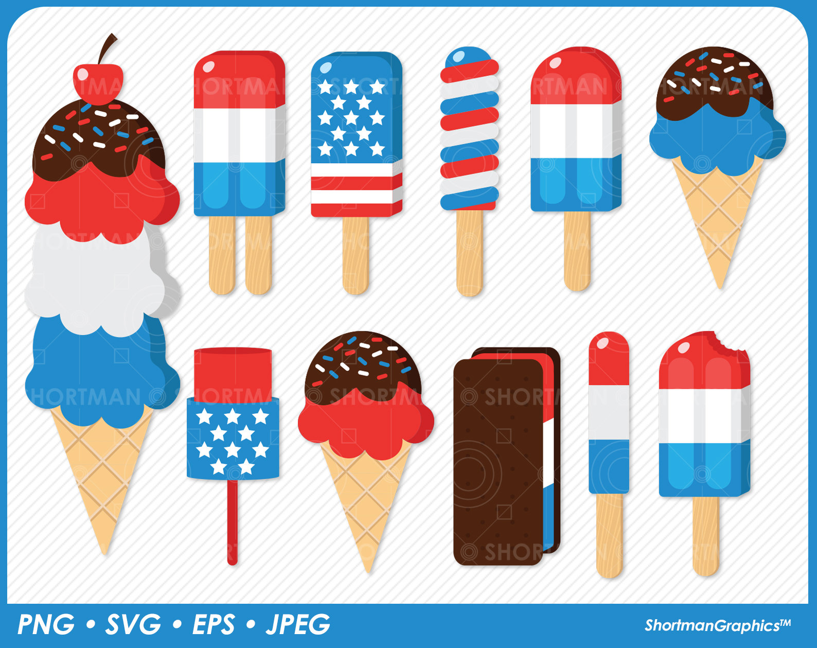 4th of July Ice Cream Clipart 4th of July Clipart | Etsy