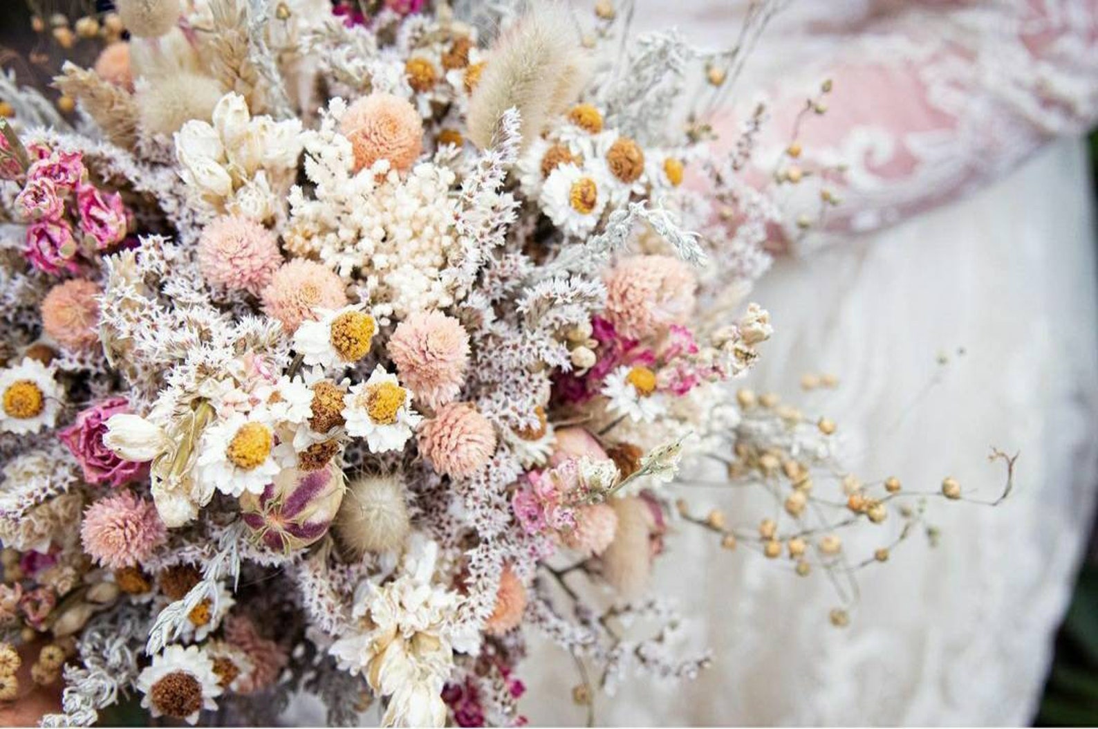 Pink Dream Peach Dried Flowers Bouquet / Preserved Daisy Rose | Etsy