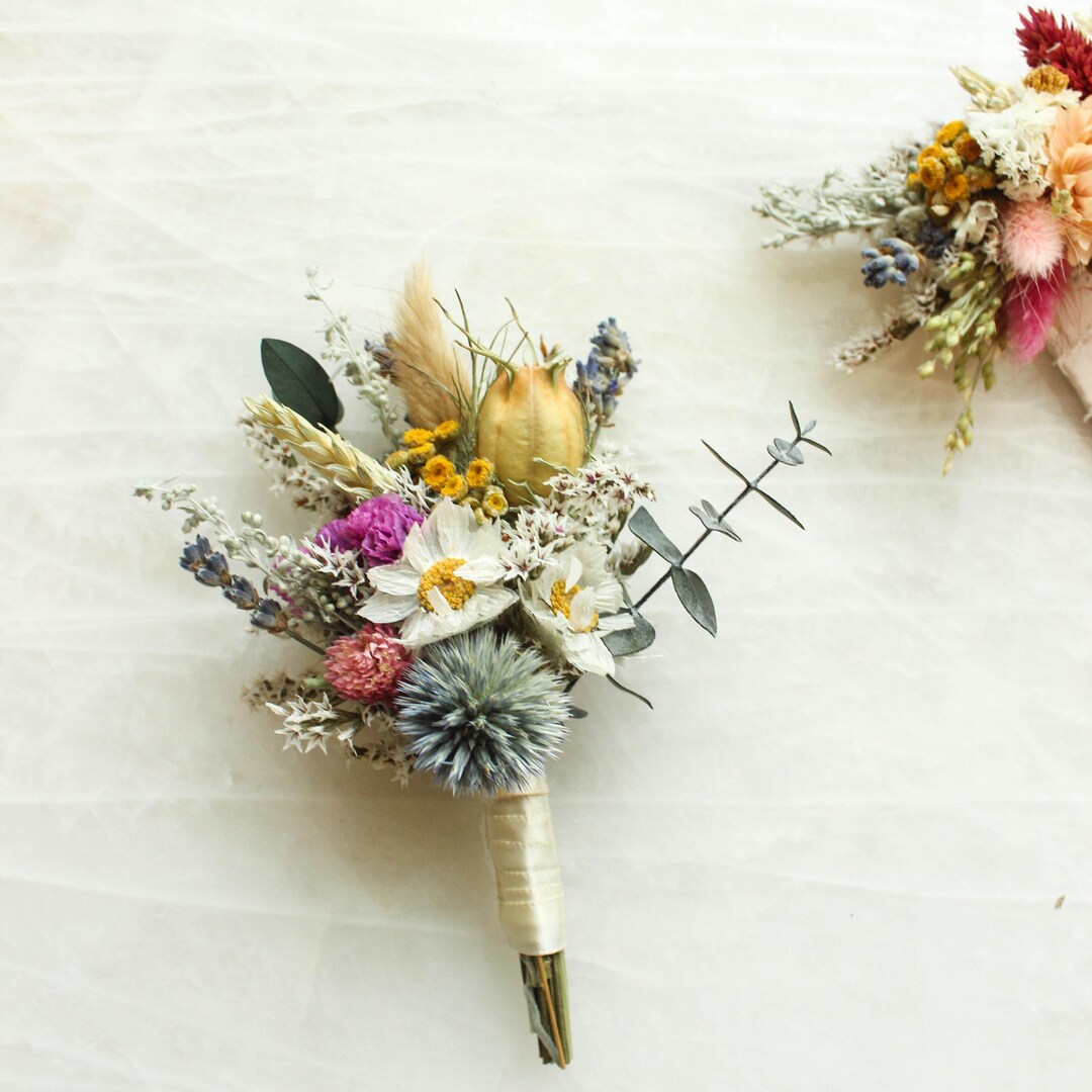 Dusty Blue Thistle Colorful Boutonniere / Wildflowers Men's Boutonniere ...