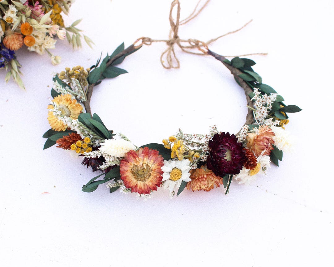 Rustic Dried Flower Crown: Fall Wedding Floral Headpiece - Etsy