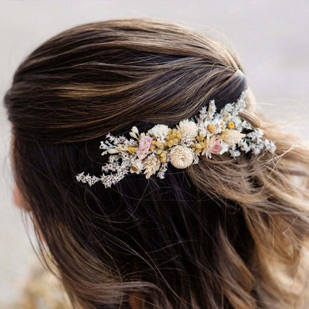 Wild Flowers Hair Comb / Dry Flowers Comb / Natural Blush Comb With ...