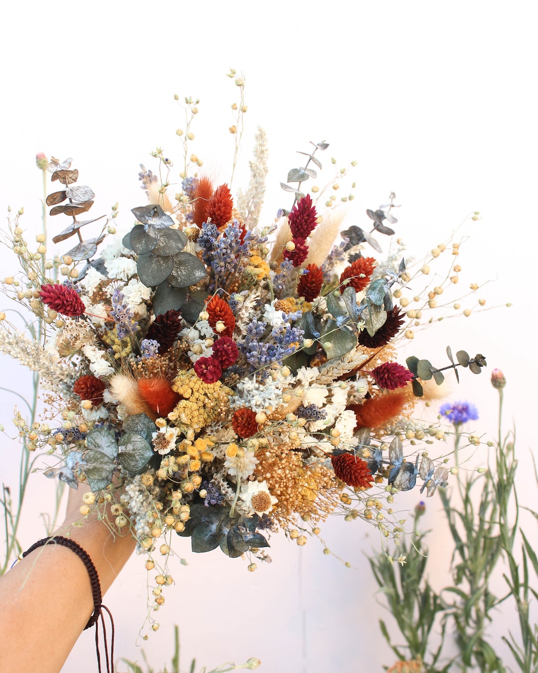 Neutral Rust Lavender Wildflowers Bouquet / Eucalyptus Greenery Bouquet ...