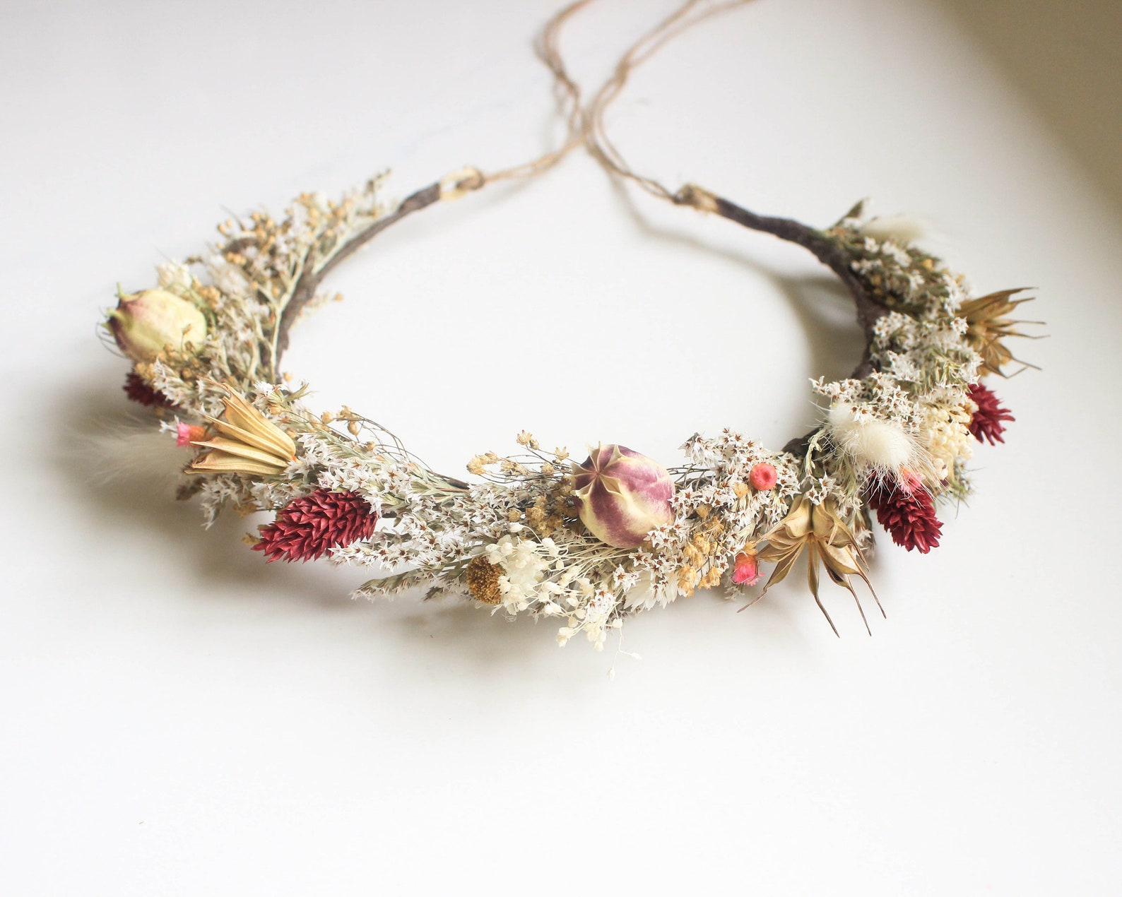 Festival Meadow Dried Flowers Crown, Rustic Floral Headpiece, Natural ...