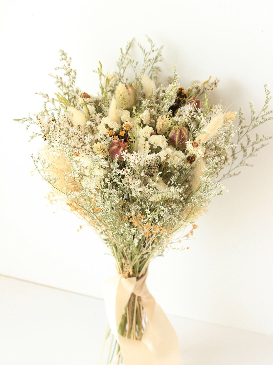 Dried Flower Bouquet: Peach Statice, Orange Phylica, Bunny Tail Grass - Etsy